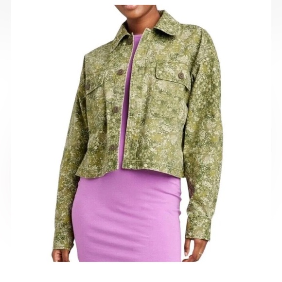 Wild Fable Jackets And Coats Nwt Wild Fable Green Floral Cropped